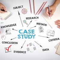 Case Study Concept. Chart With Keywords And Icons. The Meeting At The ...